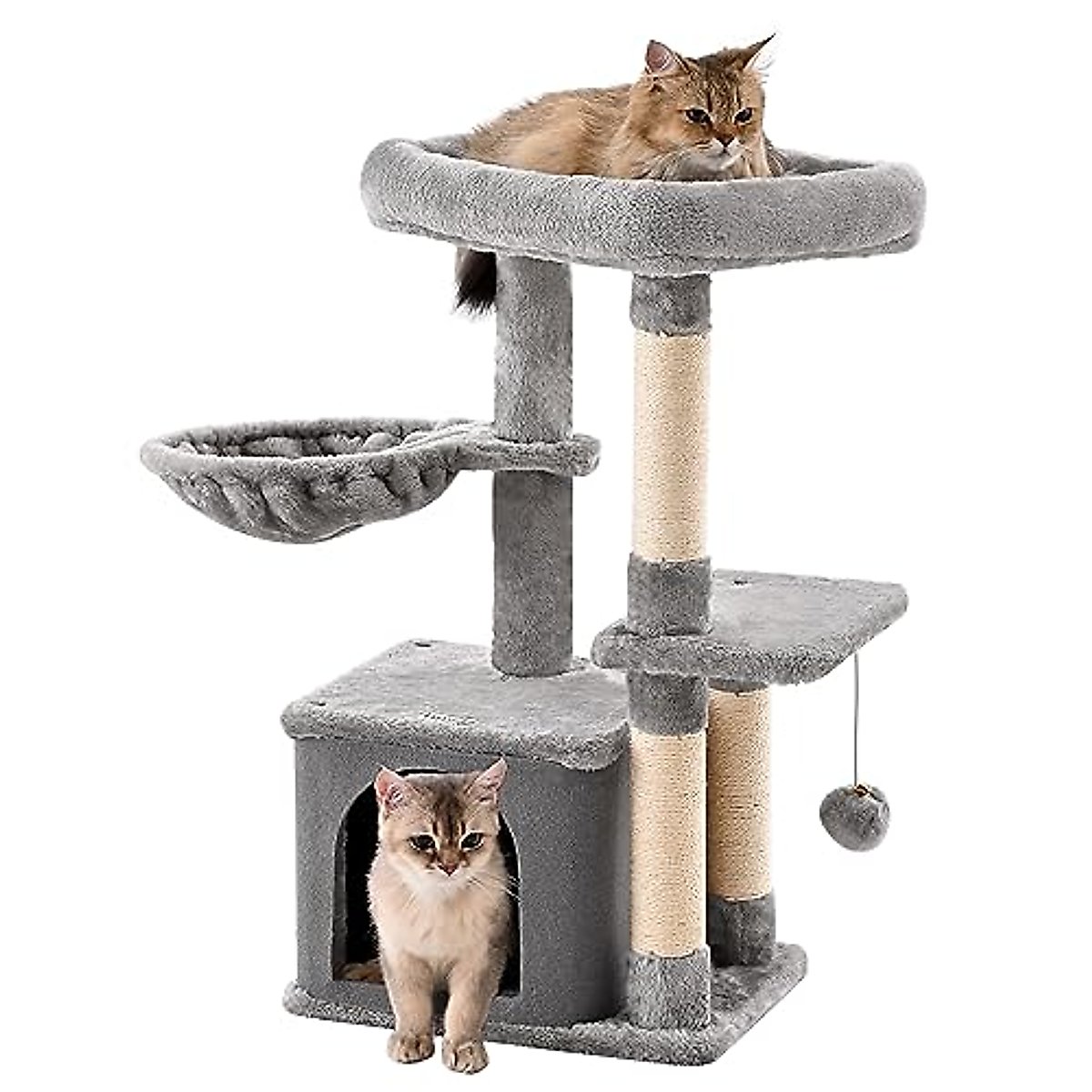 Cat Climbing Tower for Indoor Cats 30in, Cat Condo with Scratching Post, Cat Tree for Large Cat with Plush Perches, Hammock, Cat Tree Stand for Kitten with Dangling Ball, Platform