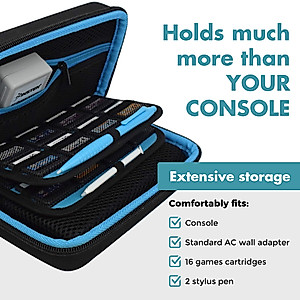 TakeCase Hard Shell Carrying Case - Compatible with Nintendo 3DS XL and 2DS XL - Fits 16 Game Cards and Wall Charger - Includes Removable Accessories Pouch and Extra Large Stylus Light Blue