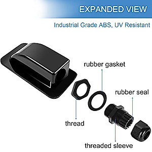 DKARDU Solar Cable Gland Waterproof Housing Single Port Cable Entry Box ABS 3mm to 12mm for RV Boats, 2 PCS Solar Panel Wiring Mounting Brackets, IP68 Black