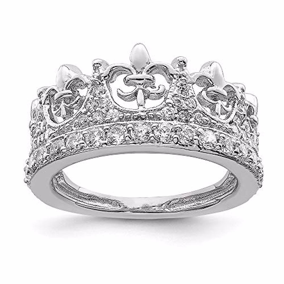 IceCarats 925 Sterling Silver French Fleur De Lis Lily Flower Royal Princess Crown Cubic Zirconia CZ Ring Religious Saint Band Size 7