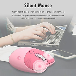 Lomiluskr Cute Cat Wireless Mouse, Lightweight Soundless Mouse, 2.4G Wireless Mice, Candy Colors, Kawaii Mouse for Girls and Kids (Pink)