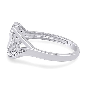 Round Cut White Natural Diamond Accent "MOM" Ring In 14k White Gold Over Sterling Silver Jewelry For Her Women (I-J Color, I2-I3 Clarity, 0.01 Cttw) Ring Size-6