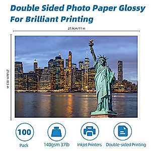 Uinkit 100 sheets Brochure Paper Glossy Double Sided 8.5x11 Inkjet 37lb 140gsm Dye ink Thin Photo Picture Flyer Calendar Magazine CD Cover letter