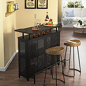 Tribesigns Home Bar Unit, 3 Tier Liquor Bar Table with Stemware Racks and Wine Storage Shelves, Wine Bar Cabinet Mini Bar for Home Kitchen Pub (Black)