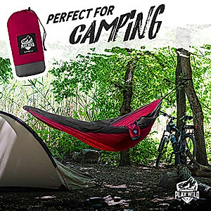 Double Hammock for Camping, Travel and Hiking - 2 Person Outdoor Hammock - Lightweight & Portable Yet Heavy Duty with Straps Included for Easy Hanging from Trees - Great Camping Gifts for Men & Women