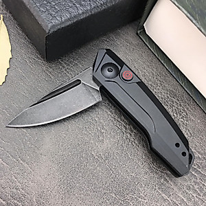 5in Assisted Opening Pocket Knife, Push Button Lock EDC Folding Knife for Camping, D2 Blackwashed Blade, G10 Handle with Belt Clip, Gift for Man
