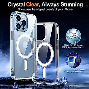 Oterkin Magnetic for iPhone 13 Pro Case Clear,[Compatible with MagSafe],[Strong N52 Magnets][Anti-Yellowing] iPhone 13 Pro Phone Case with [2Pcs Screen Protector][10FT Military Protection] (Clear)