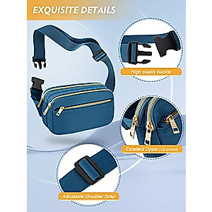 FIORETTO Fanny Packs for Women Men Fashion Crossbody Belt Bag with 3 Zipped Pocket Adjustable Small Waist Pouch Bum Bag for Dog Walking Running Hiking Travel Workout Peacock Blue