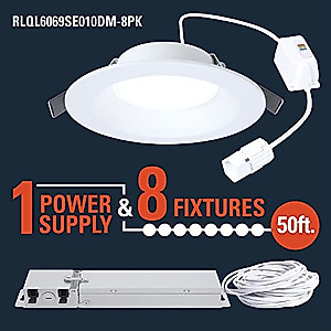 HALO Quicklink 6 Inch Canless Direct Mount Recessed Lighting LED Light for Ceiling and Shower - 8 Pack Starter Kit - 665 Lumens - 5 Selectable Color Temperatures, 0-10V Commercial Dimming