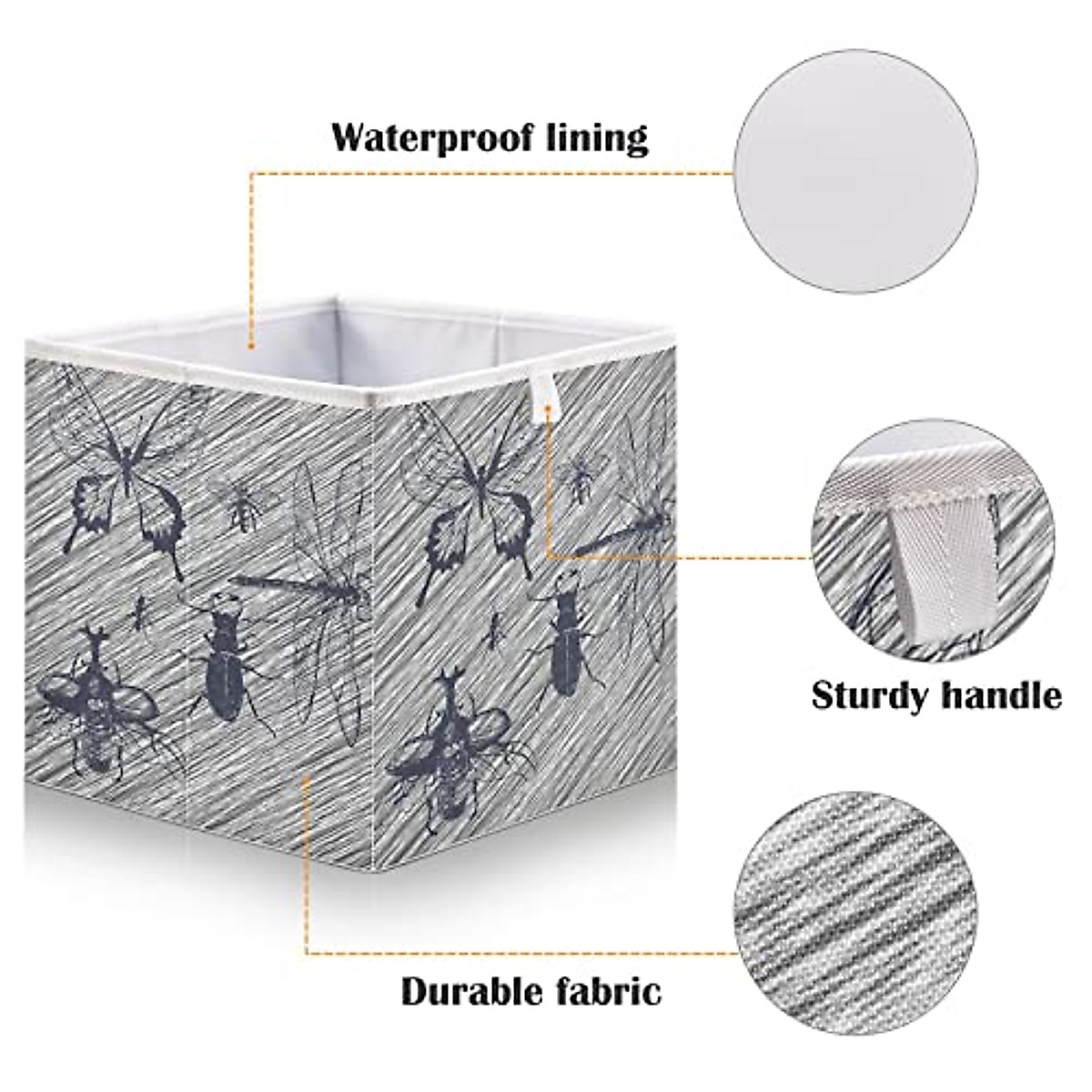 WELLDAY Storage Basket Dragonfly Butterfly Insect Grey Foldable 11 x 11 x 11 in Cube Storage Bin Home Decor Organizer Storage Baskets Box for Toys, Books, Shelves, Closet, Laundry, Nursery