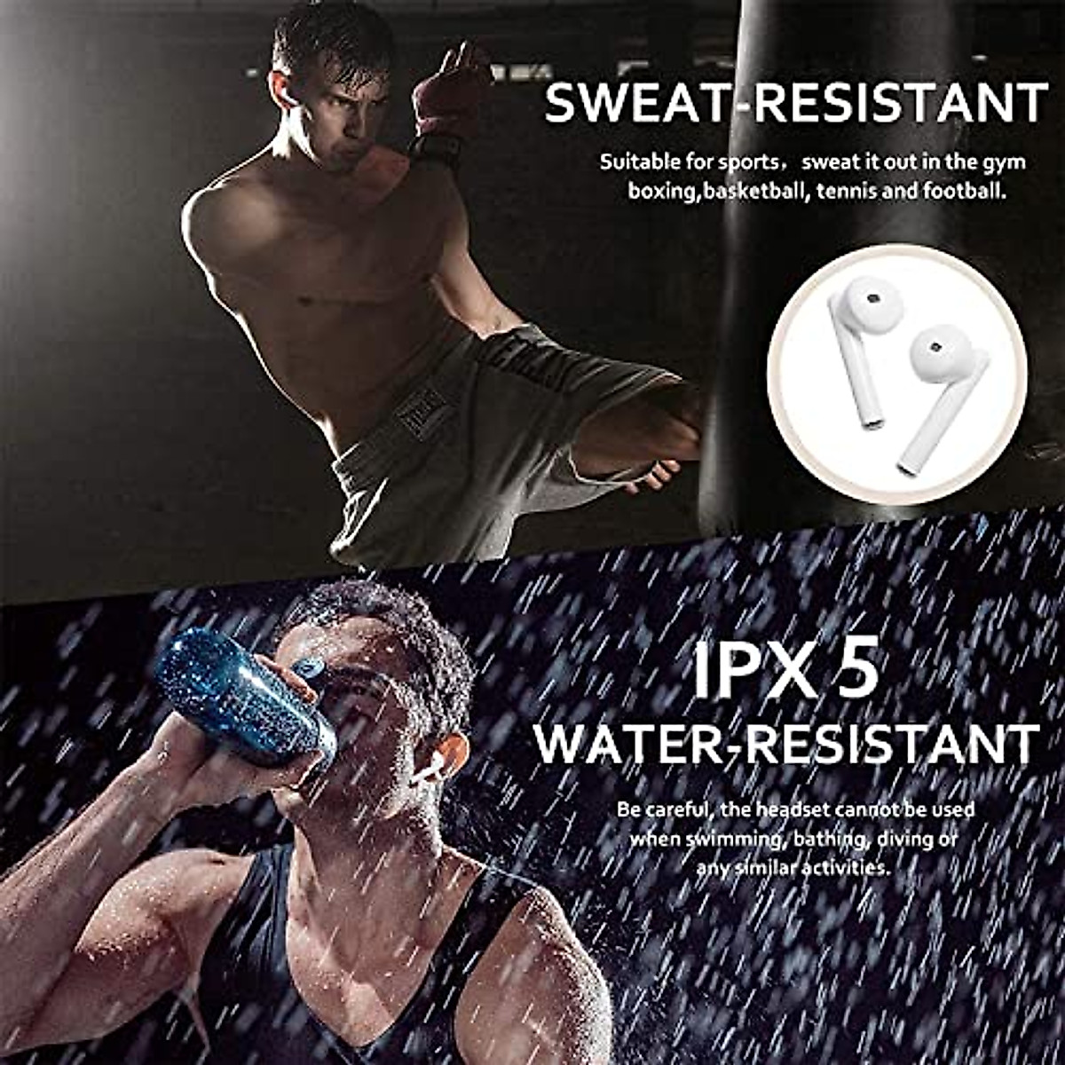 Wireless Earbud, Bluetooth 5.0 Earbud Stereo Bass, Bluetooth Headphones in Ear Noise Cancelling Mic, Earphones IPX5 Waterproof Sports, 30H Playtime USB C Mini Charging Case Ear Buds for Work Running