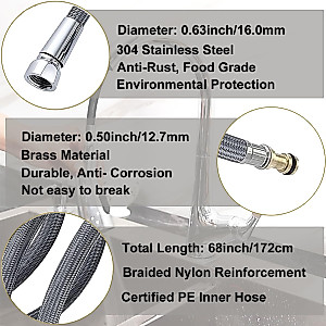 Moen 150259 Pull Down Hose Kit for Kitchen Sink Faucet - 68" Quick Connect Replacement Part Compatible With 150259/187108 Reflex