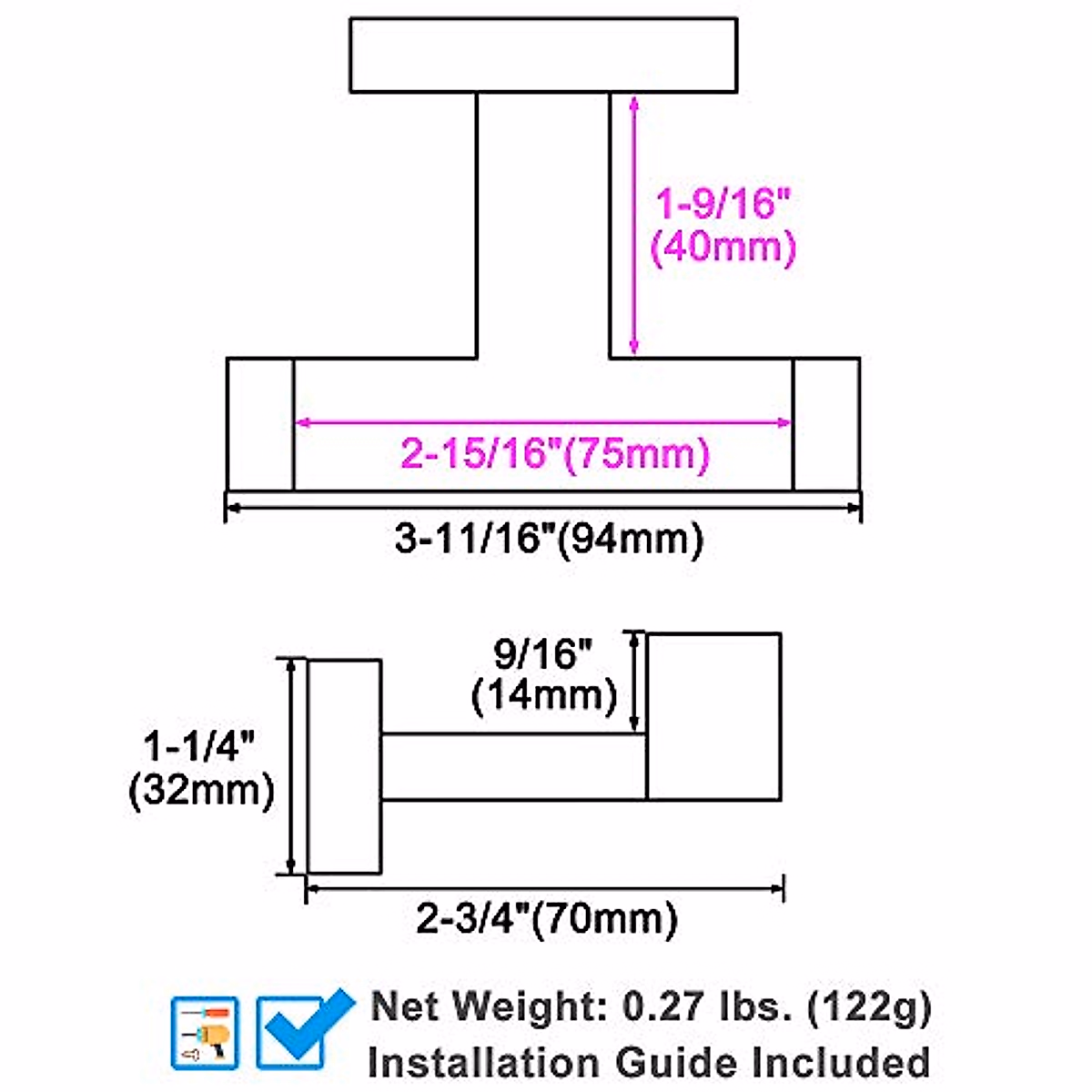 Angle Simple Double Towel Hook Matte Black, Stainless Steel Bathroom Towel Holder, Coat Robe Hook Wall Mount
