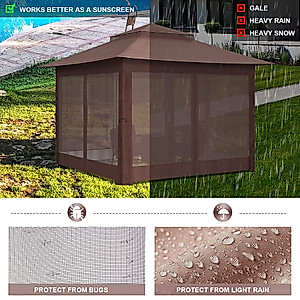 Gazebo, CBBPET 13'x 13' Pop Up Gazebo with Mosquito Netting, Outdoor Gazebo Canopy with Double Roof Tops and 169 Square Feet of Shade for Patio, Group Gatherings, Camping Shelter (Brown)