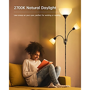 BoostArea Industrial Floor Lamp,Standing Lamp,Tree Floor Lamp with 3 Adjustable Rotating Lights, Independent Control, 3PCs LED Bulb Included, Tall Pole Lamps for Living Room, Bedroom, Home, Office