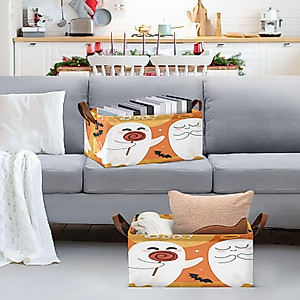 Exnundod Collapsible Storage Bin Halloween Ghost Boo Cute Organizer Storage Shelf Basket Cartoon Storage Boxes with Handles for Closet Blanket Toys Home Dorm Office