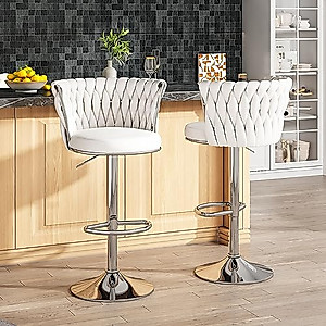 AWQM Velvet Bar Stool Set of 4,Counter Height Barstools Adjustable Kitchen Island Chairs,Swivel Bar Stools Upholstered Bar Chairs Counter Stool Armless Chairs with Back & Footrest, Beige