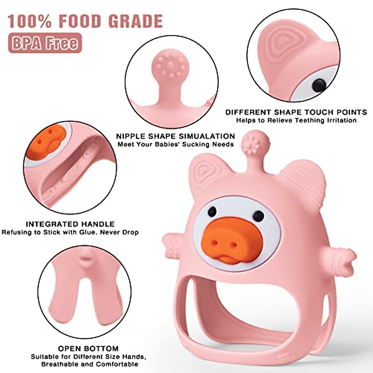 MQGX Baby Teething Toys, Silicone Teether Toys for Babies 0-6 Months Never Drop Pig BPA Free Chew Toys (Water Red)