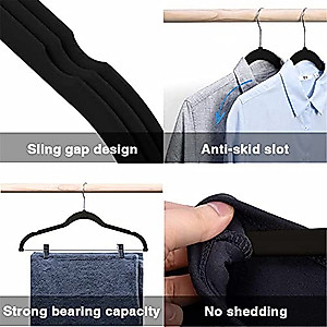 10 Pack Velvet Skirt Hangers with Clips, Velvet Pants Hangers for Suits, Trouser , Skirts, Coat, Dresses, 360 Degree Swivel Hook (Black)