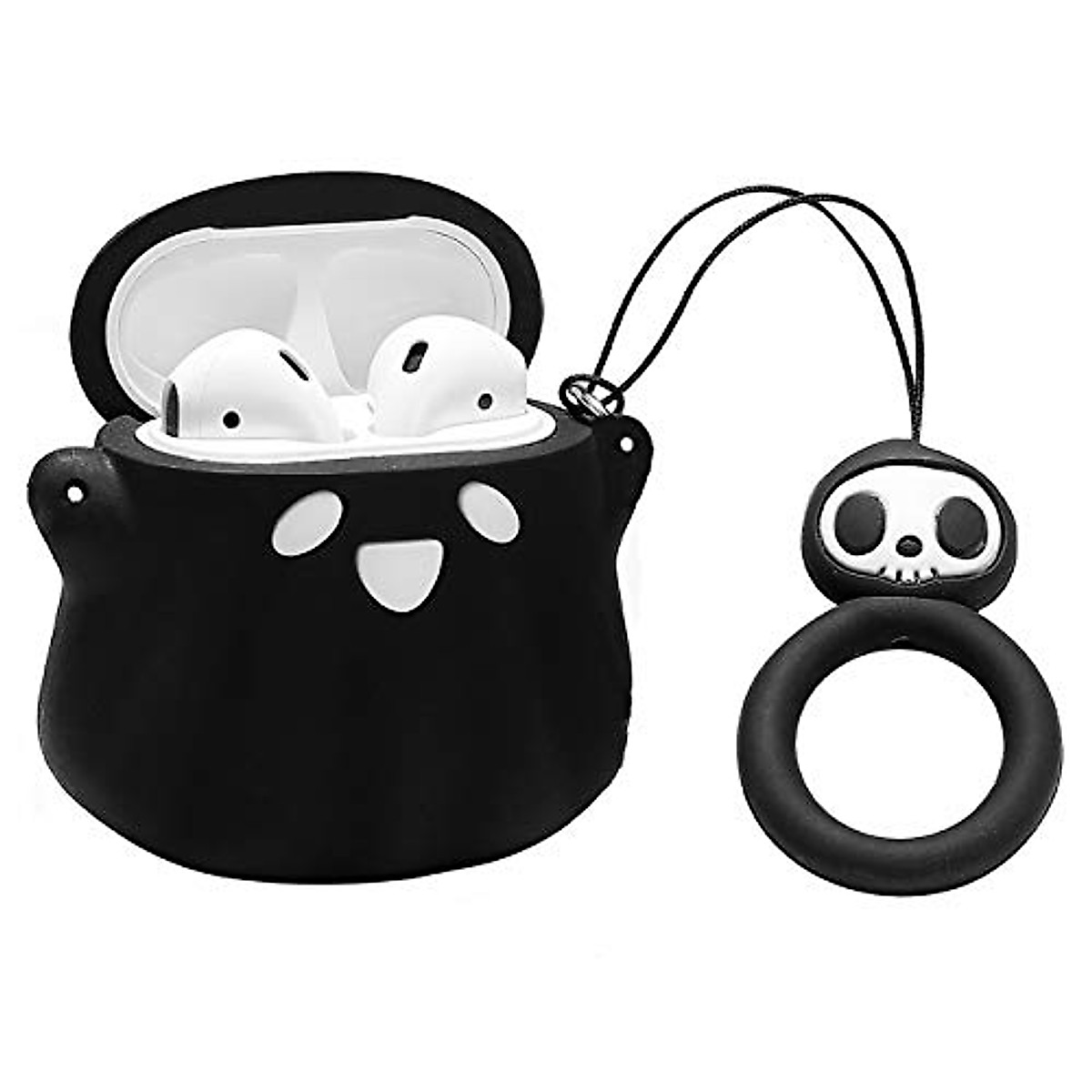 Besoar Black Ghost for Airpod 1/2 Case, Cartoon Cute Fashion Cool Silicone Design Character Cover for Airpods, Unique Stylish Kawaii Funny Fun Protective Shell Girls Women Kids Boys Cases Air Pods 2&1