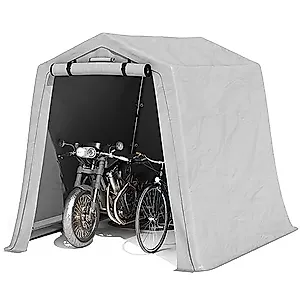 Devoko Storage Shed 6 x 6 x 7 FT Outdoor Portable Storage Bike Shed Waterproof Carport with Roll-up Zipper Door and Ventilated Windows for Bike, Motorcycle, and Gardening Tools (Grey)
