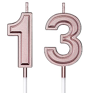 13th Birthday Candles Cake Numeral Candles Happy Birthday Cake Candles Topper Decoration for Birthday Wedding Anniversary Celebration Favor (Rose Gold)
