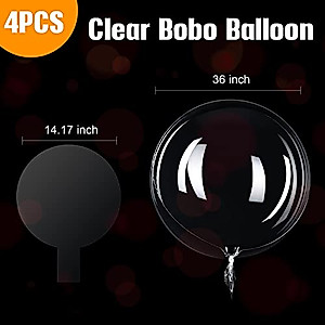 4 Pcs 36 Inches Light up Clear Bobo Balloons Valentine's Day Large Glow LED Balloons with String Lights Jumbo Transparent Balloons for DIY Wedding Banquet Party Anniversary (Warm White Light)
