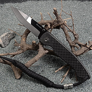 Cool Hand 6.6" Carbon Fiber Folding Pocket Knife w/ 2.8" Polished Black Ceramic Blade, Liner Lock Mechanism, w/Pocket Clip