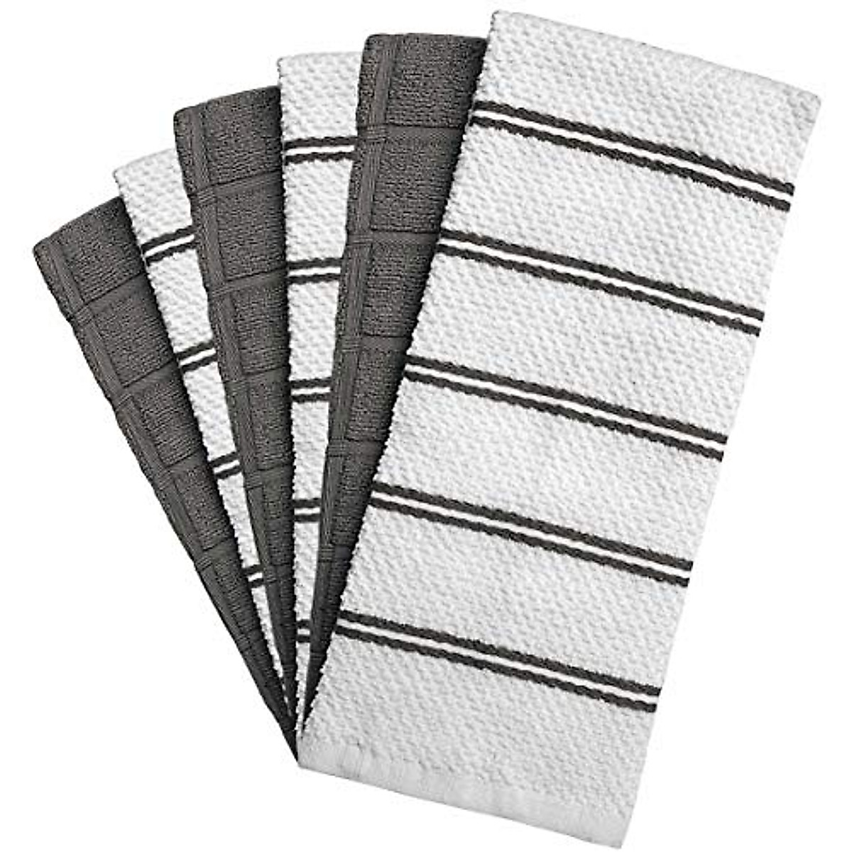 Kitchen Hand Towels 16"x 28" | Grey Popcorn Gird Design | Kitchen Towel Set | Soft, Highly Absorbent with Hanging Loop | Natural Ring Spun Cotton Kitchen Towel | Large Tea Towel Set | 380 GSM - 6 Pack