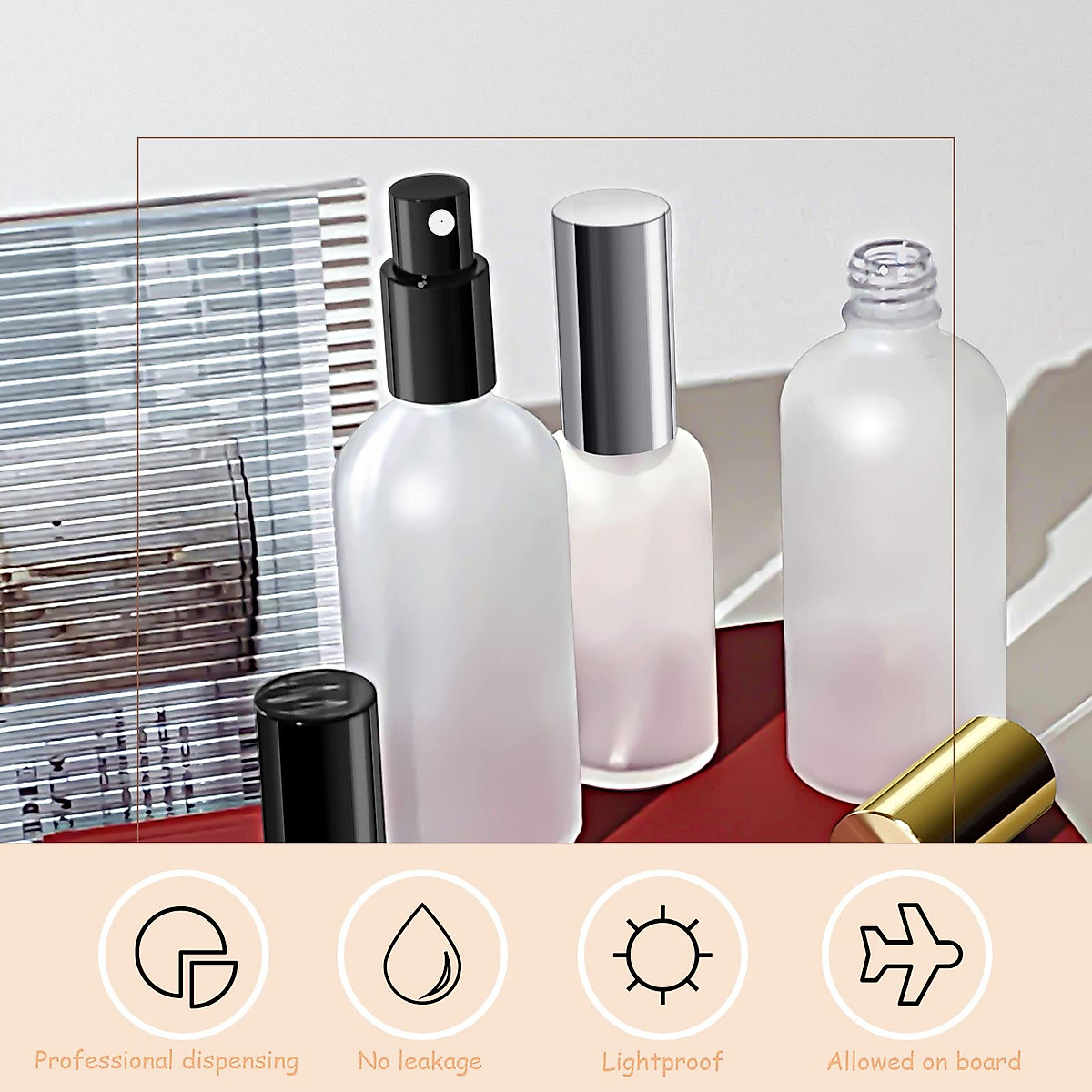 KOIBITO 1.7 Oz Glass Perfume Spray Bottle for Men & Women. Refillable Frosted Glass Atomizer with Aluminum Cap&Pump. Portable Fragrance Bottle for Perfume, Cologne, Moisturizing (2PCS, Gold)