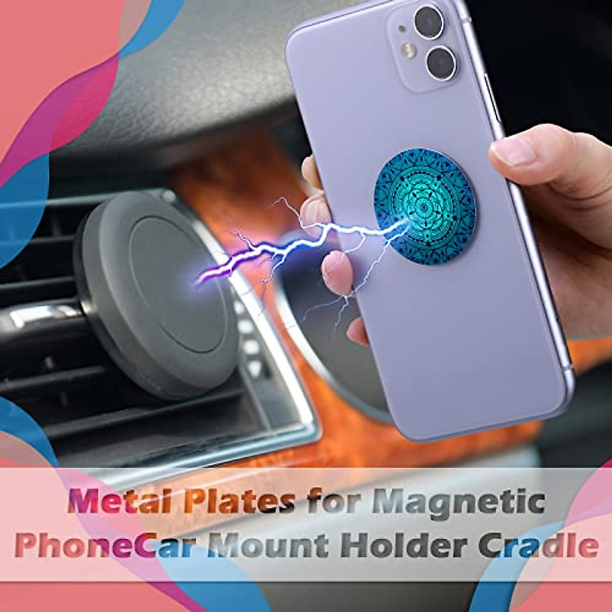 18 Pieces Phone Round Magnet Mount Metal Plate Sticker for Phone Magnet Car Magnet Holder Mount Universal Magnetic Phone Mount Plates Adhesive Metal Piece for Magnetic Phone Holder, Mandala Style