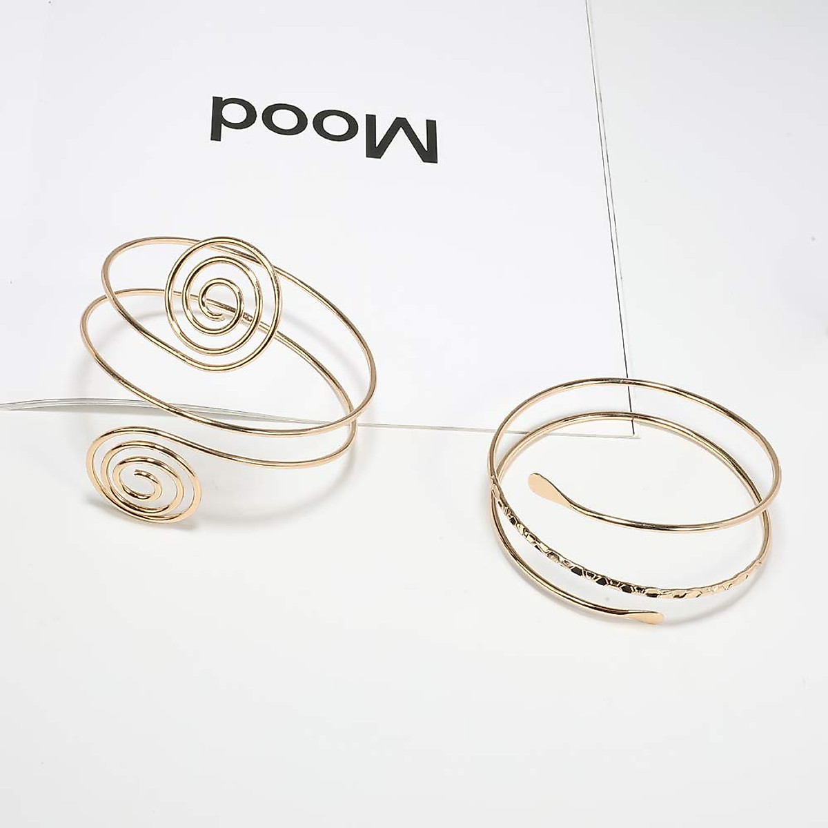 VALIJINA 2Pcs Minimalist Simple Swirl Upper Arm Cuff Bracelets for Women Girls Arm Bangle Armlets Adjustable (A)