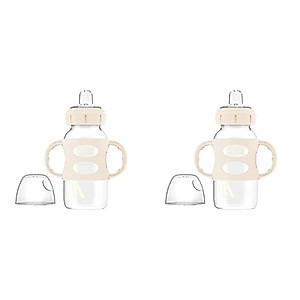 Dr. Brown’s® Milestones™ Wide-Neck Sippy Bottle with 100% Silicone Handles, Easy-Grip Bottle with Soft Sippy Spout, 9oz/270mL, BPA Free, Ecru, 6m+ (Pack of 2)