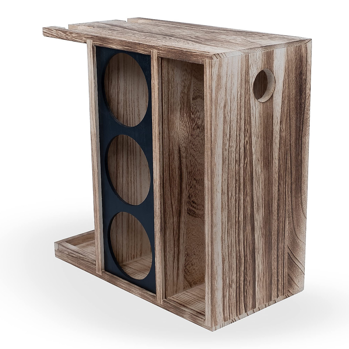 Rustic State Rias Countertop Wood Wine Rack for 3 Bottles and 2 Stemware Glass Holder Cork Storage Tabletop Tray Freestanding Organizer - Home, Kitchen, Dining Room Bar Décor - Burnt Brown