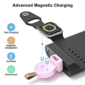 LVFAN Charger for Apple Watch, Portable iWatch Charger USB Wireless Charger Fast Charging Magnetic Cordless Car Travel Charger for Apple Watch Series 8 7 6 5 4 3 2 1 SE (Pink)