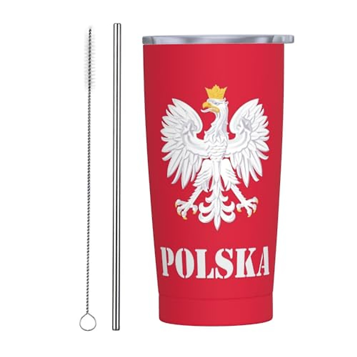 VKKOEWL Poland Polish Flag Stainless Steel Insulated Tumbler 20 Oz Travel Water Bottle Coffee Mug Drink Cup With Lid Straw