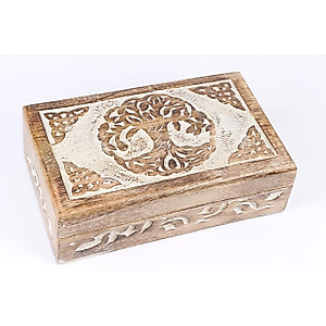ARTISENIA Father's Day Gifts Wooden Tree of Life Keepsake Decorative Whitewash Finished Jewelry Box Tarot Card Decks Box Storage Organiser for Girls Women
