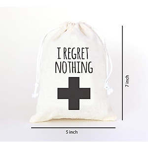 I Regret Nothing Hangover Kit | Bachelorette Party | Favor Hang over Gift Bags | Wedding Cotton Muslin with Drawstring Hangover | Bridal Shower Pouches | Bridemaid Pouches | Amenity Bags - 5*7 inch