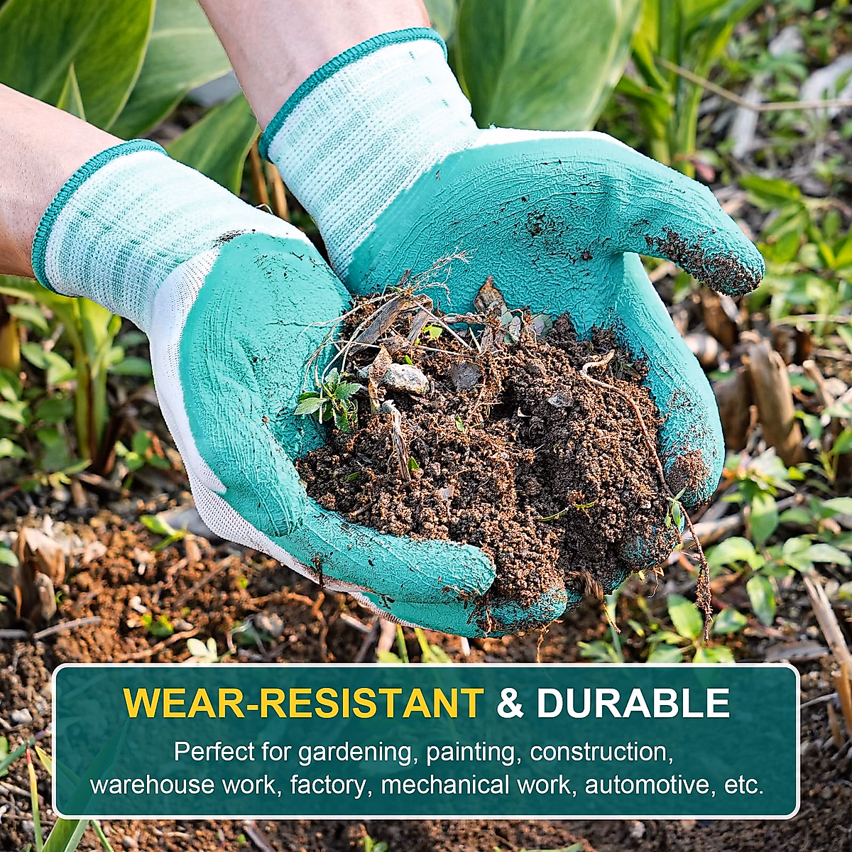 Trifabricy Gardening Gloves for Women/Men - 6 Pairs Breathable Natural Latex Garden Gloves with Grip, Outdoor Hard-wearing Protective Work Gloves for Lawn Yard, Medium, Green & Red