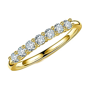 MOOSEA 7 Stone Moissanite Rings for Women, D Color VVS1 Clarity Lab Created Diamond Wedding Rings 14K Yellow Gold Vermeil Moissanite Promise Rings for Her Wedding Rings for Women