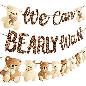 umoni Teddy Bear Banner, We Can Bearly Wait, Brown Glitter, Baby Shower Decorations, Gender Reveal Party Supplies, 19.0x70.0 inches