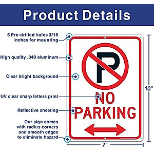 (4 Pack) No Parking Sign With Symbol With Arrows Sign, 10 x 7 Inches Reflective .40 Rust Free Aluminum, UV Protected, Weather Resistant, Waterproof, Durable Ink, Easy To Mount