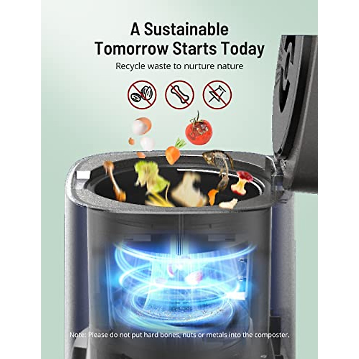 Paris Rhône Smart Waste Kitchen Composter, FoodCycler Eco-Friendly Electric Kitchen Compost Bin Sustainable Indoor Countertop Food Cycler with 3 Modes, Odor-Free, Fertilizes Your Garden