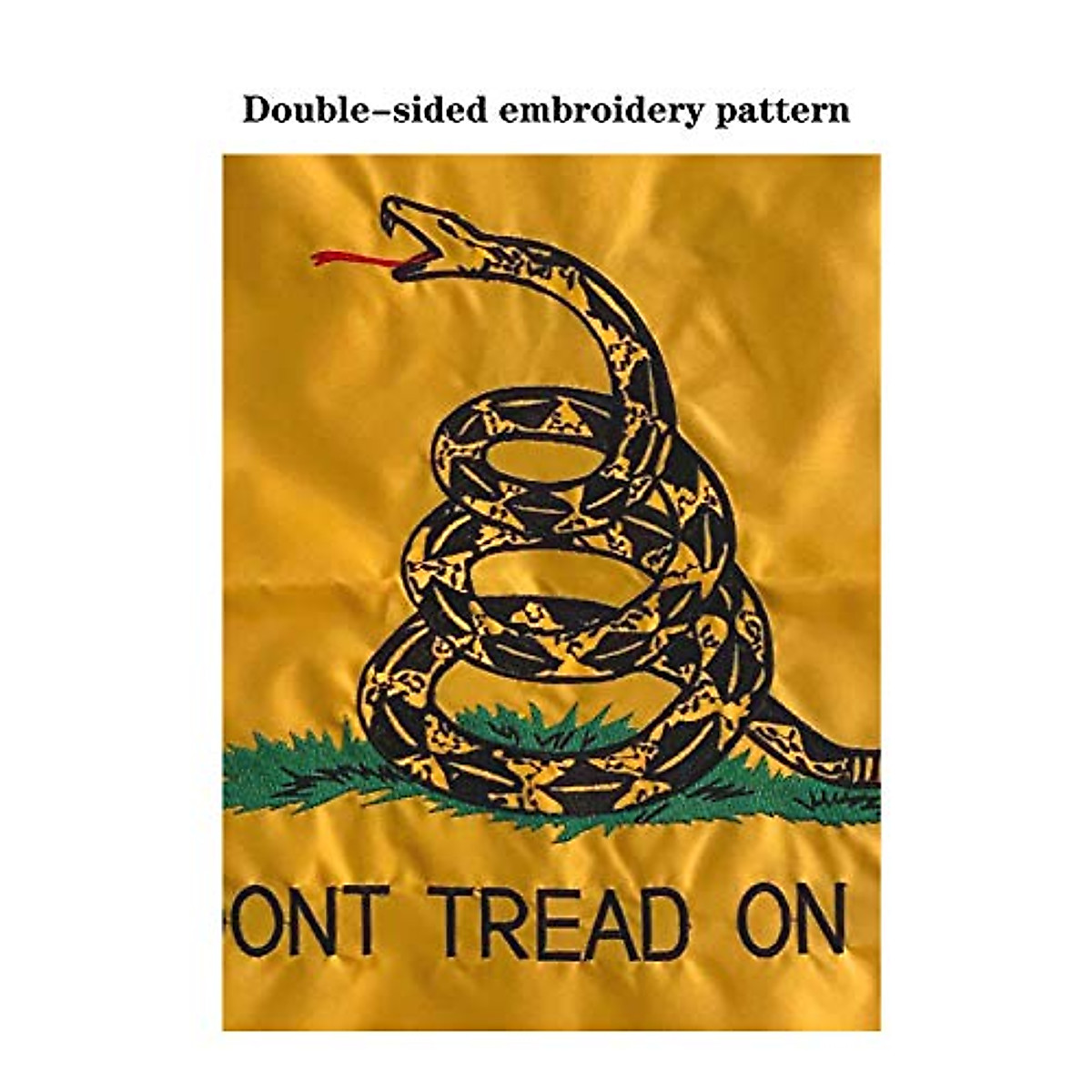 Jayus 2 Ply Embroidered Gadsden Snake Garden Yard Flag 12.5x18- Double Sided Nylon Dont Tread On Me Garden Flags Banners- Libertarian Garden Flag with Vivid Powerful Snake