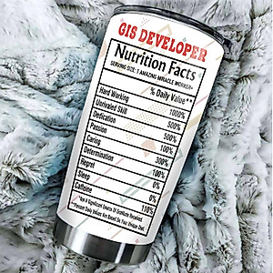 MEDROC Miracle Worker Nutrition Facts GIS Developer Tumbler Stainless Steel 20oz, Funny Gifts Bulks For Office Women Men Work Friend Coworker, Driking Coffee Cup For Birthday Christmas