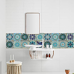 25 PCS Mandala Style Tile Sticker, 4x4 Inch(10x10cm) Traditional DIY Murals, Tile Waterproof Oil Proof Removable Decals for Bathroom & Kitchen Backsplash Oil Proof Wall Stickers (MTL-01)