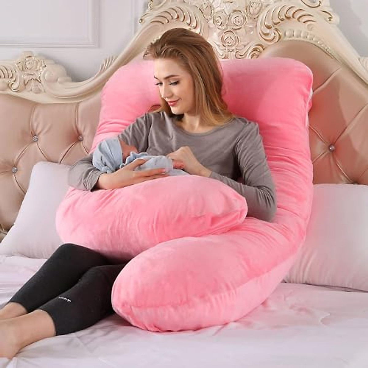 IRIE FOR ME Ultimate Comfort U Shaped Body Pillow - Pregnancy Pillows, Maternity Pillow & Pregnancy Must-Haves for Belly Support Adults & Pregnant Women (Pink)
