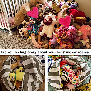 2-pack Stuffed Animal Storage Bean Bags for Kids Room 23" Empty Animal Beanbag Chair Covers Only Small Stuffed Animal Storage for Toddlers, Children, Boys, Girls Kids Room Decor, White Grey Stripes