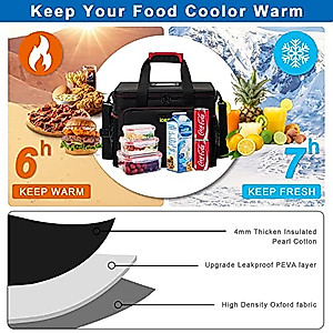 iceMi Large Insulated Lunch Bag, Black, Unisex, 17L