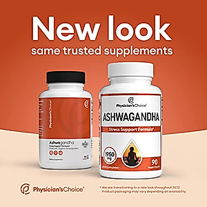 Physician's CHOICE Organic Ashwagandha 1950mg w/ Black Pepper Extract for Enhanced Absorption - Stress Support - Mood Support - Wellbeing Supplement, 90 Veggie Ashwagandha Root Powder Capsules